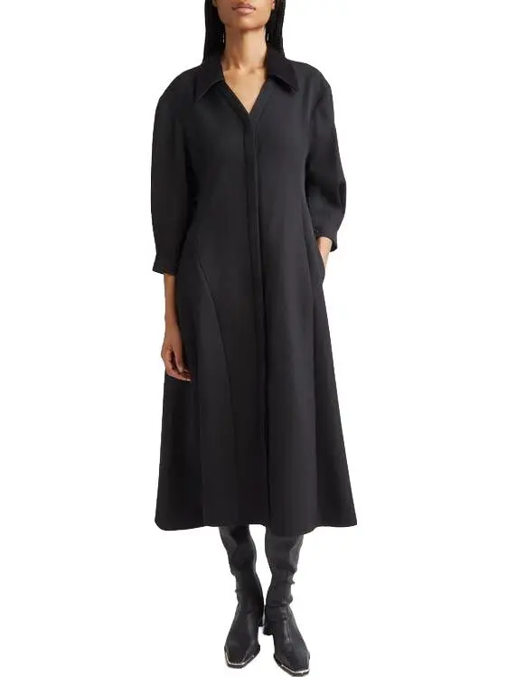 JIL SANDER Wool Twill Midi Shirtdress - Black