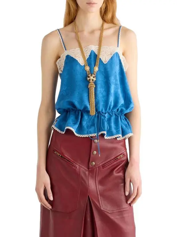 Chloé Rose Jacquard Organic Silk Camisole - Deep Water