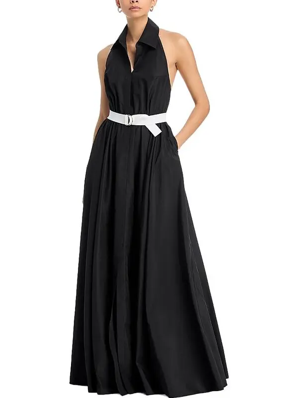 Norma Kamali Halter Neck Flared Gown - Black
