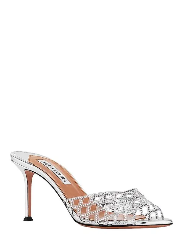 AQUAZZURA Lumiere 75 Mules - Silver