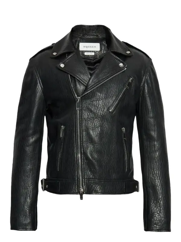 Alexander McQueen Textured Leather Biker Jacket - 1000 Black