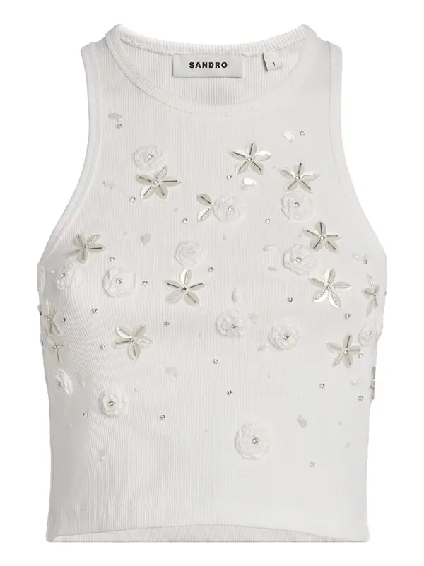 Sandro Embellished Tank Top - Beige