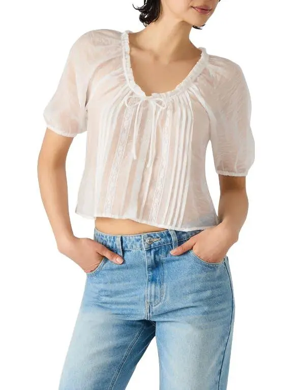 Steve Madden Lana Lace Pintuck Crop Top - Antique