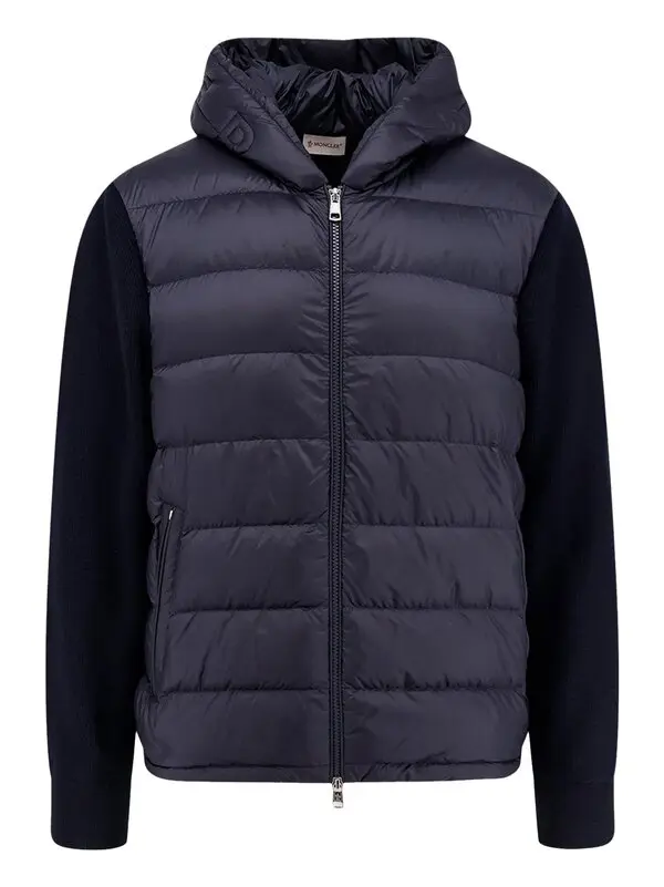 Moncler Virgin Wool Cardigan/jacket With Padded Inserts - Blue