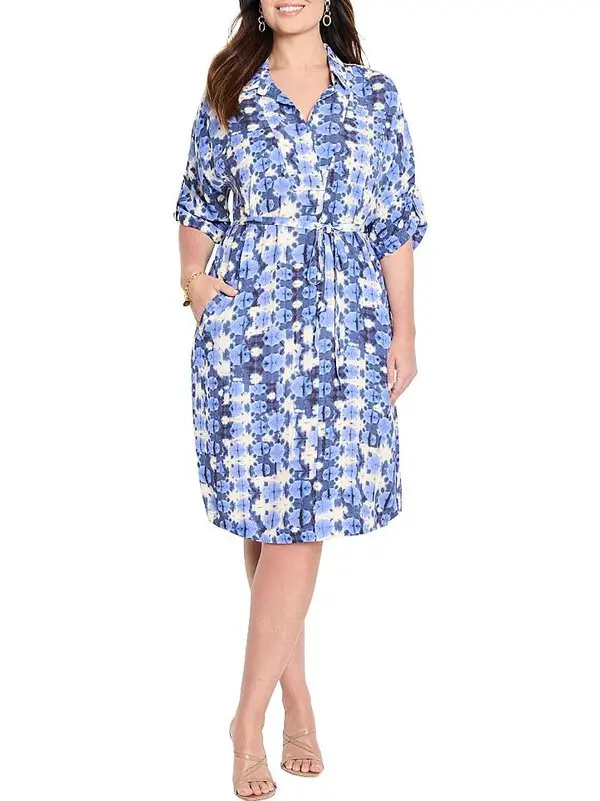 NIC+ZOE Shibori Stone Belted Dress - Blue Multi