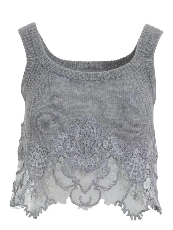 Ermanno Scervino Lace-trimmed Tank Top - Grey