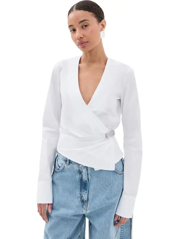 Attico V-neck Poplin Blouse - White