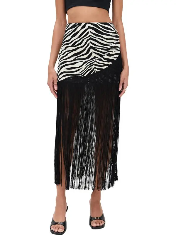 SIMONMILLER Ipanema Fringe Skirt - Zebra Print