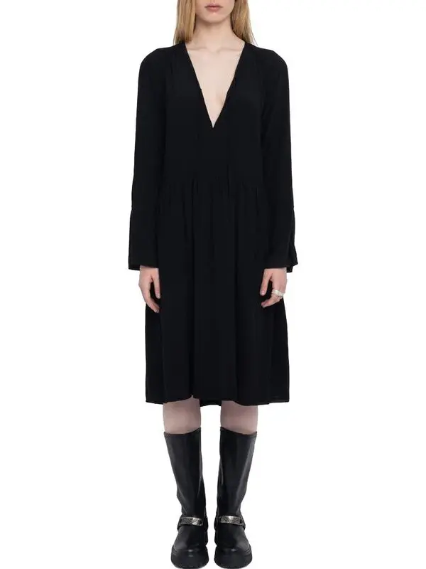 Zadig&Voltaire Rinas Plunge Neck Long Sleeve Dress - Black