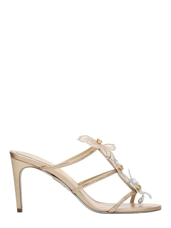 Rene Caovilla Floraine Crystal Flower Cage Sandals - Beige