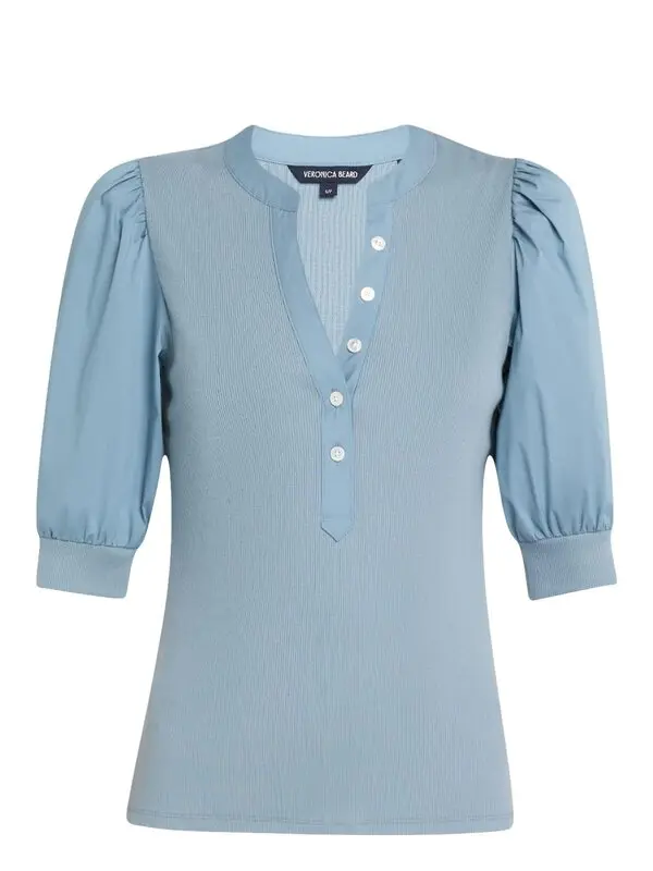 Veronica Beard Coralee Puff-sleeve Top - Lake Mist