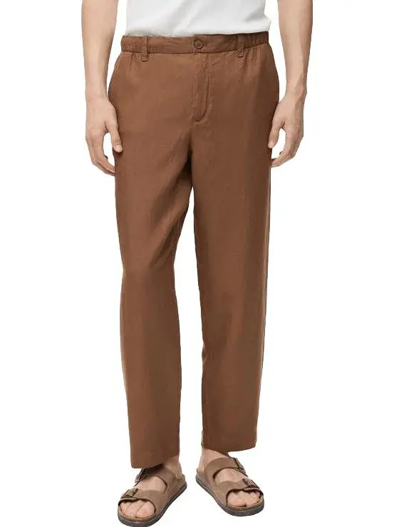 Mango Lyocell & Linen Pleated Pants - Tobacco Brown
