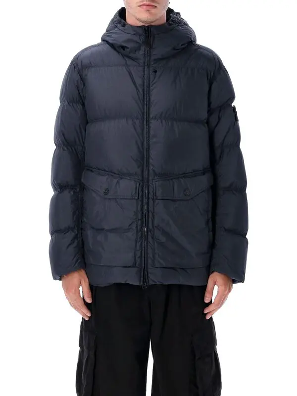 Stone Island Garment Dyed Crinkle Hooded Down Jacket - Navy