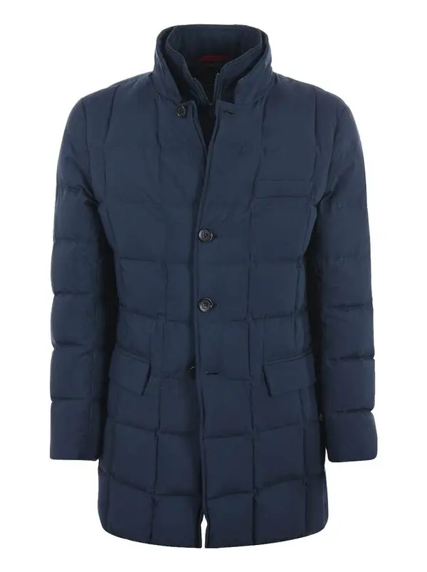 FAY Long Quilted Nylon Down Jacket - Blue