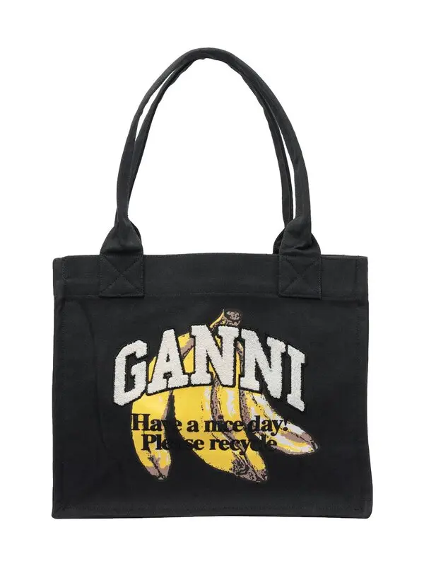 GANNI Large Banana Print Tote - Black