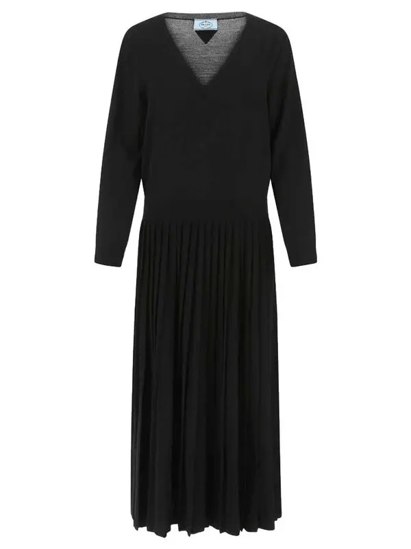 Prada Long Stretch Wool Blend Dress - Black