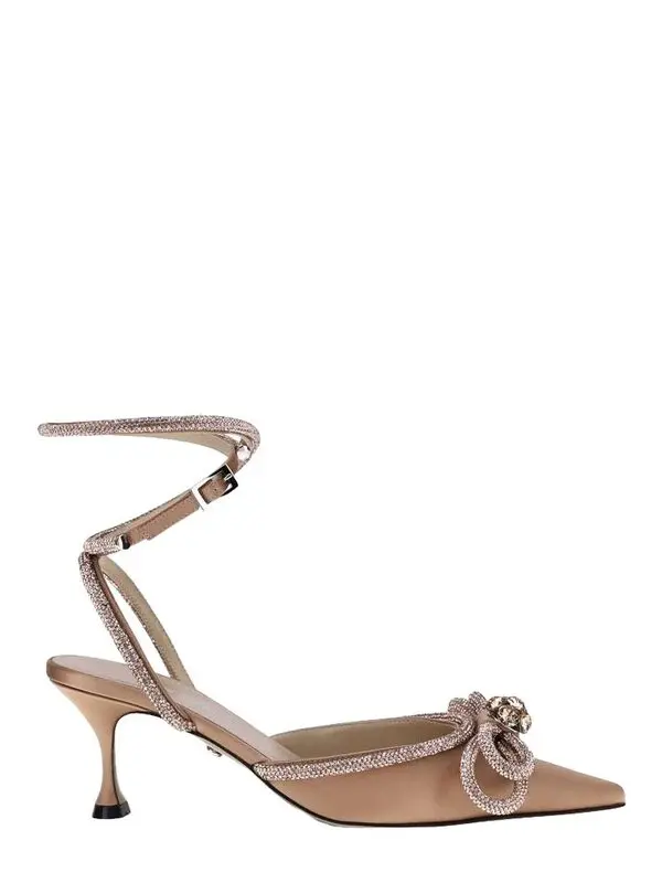 Mach & Mach Silk Pumps With Rhinestone Bows - Gold
