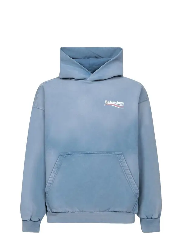 Balenciaga Cotton Hooded Sweatshirt - Blue