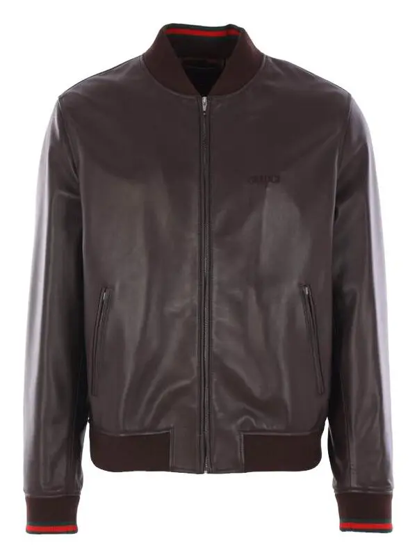 Gucci Leather Bomber Jacket - Earth Green