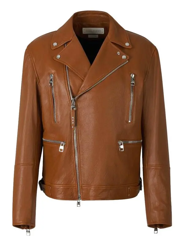 Alexander McQueen Leather Biker Jacket - Brown