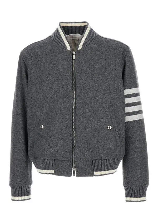 Thom Browne Bomber Jacket With Signature 4-bar Stripe - Grey