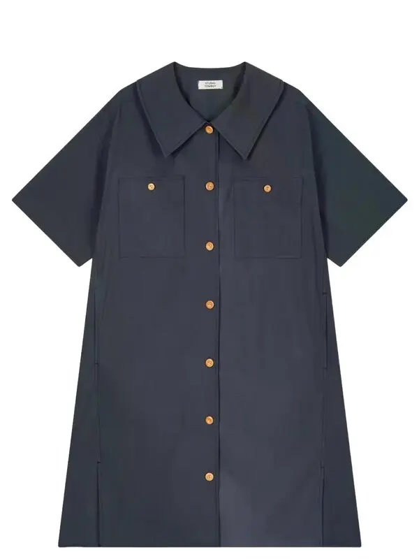 STUDIO TOMBOY Pleated Pocket Shirt Mini Dress - Blue