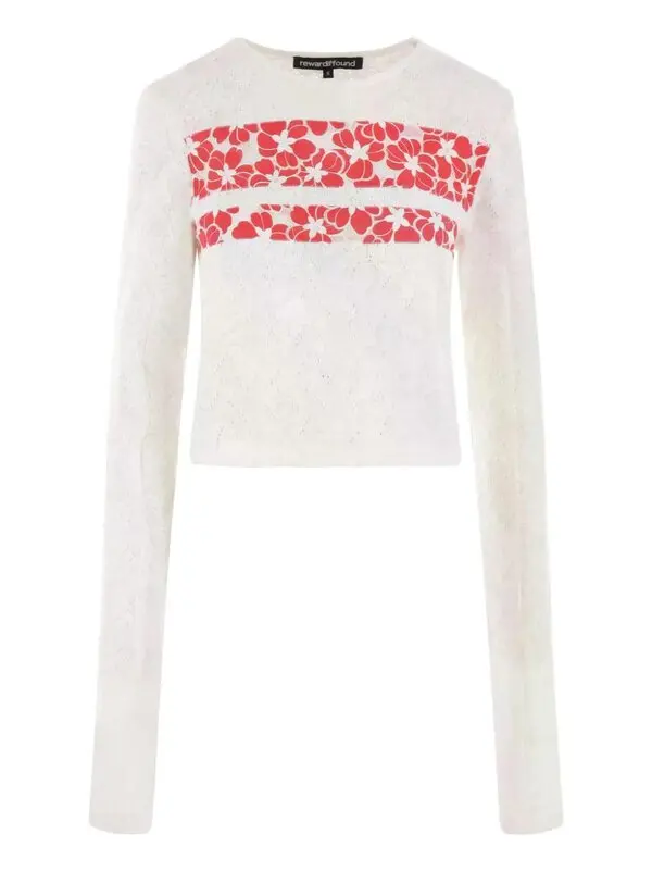 REWARD IF FOUND Floral-panel Knit Top - White