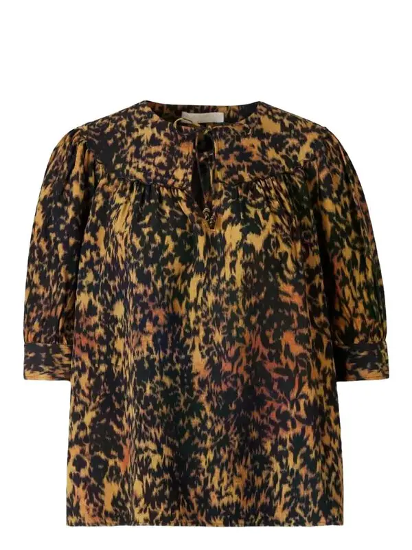 Ulla Johnson Animal-print Tie-neck Top - Neutrals