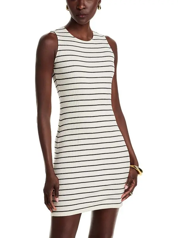 L'Agence Ellis Ribbed Mini Dress - Black/ivory Stripe