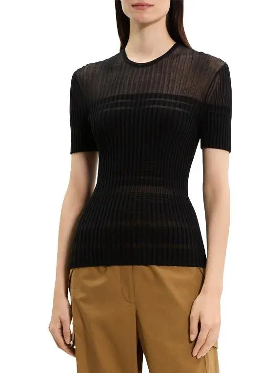 Theory Sheer Stripe T-shirt - Black