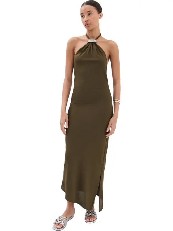 Attico Halterneck Maxi Dress - Military Green