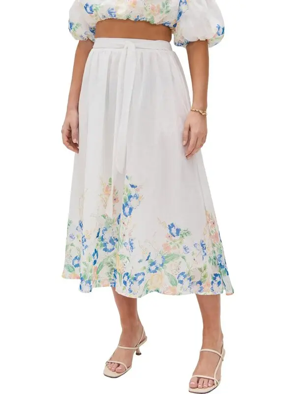 EN SAISON Julia Midi Skirt - White Blue Multi