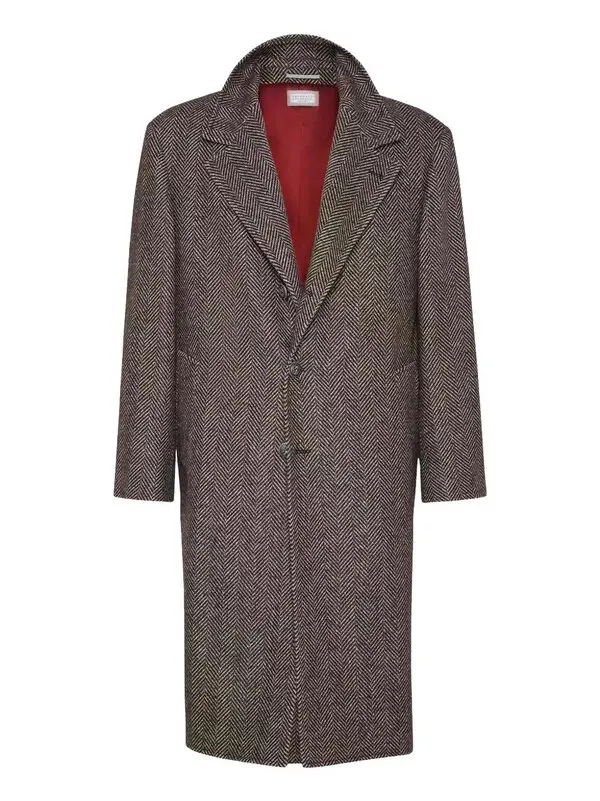 Brunello Cucinelli Herringbone Single-breasted Coat - Brown