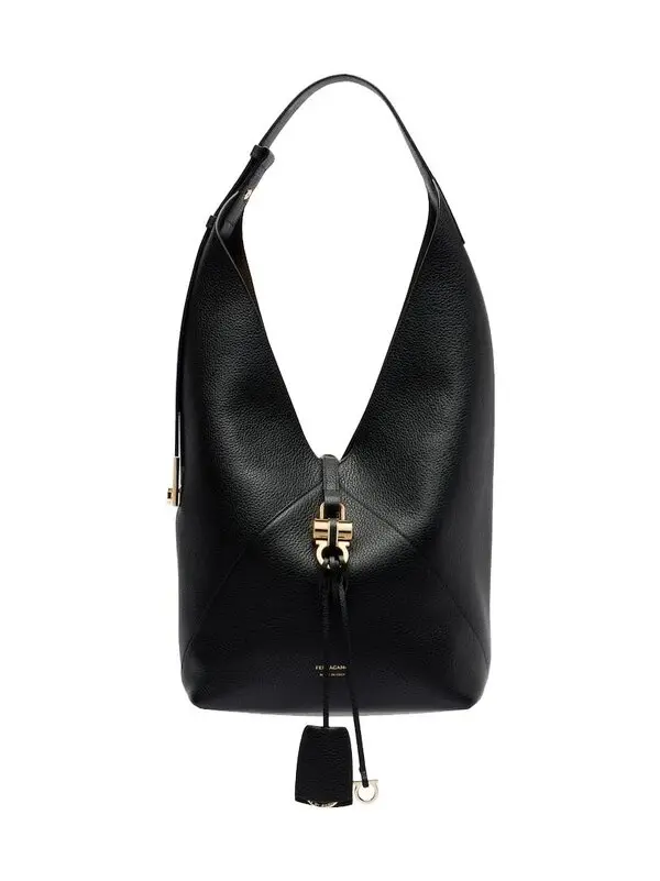FERRAGAMO Origami Medium Leather Tote Bag - Black