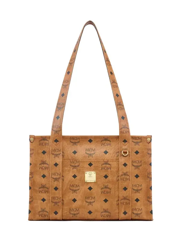 Mcm Visetos Aren School Bag Tote - Cognac