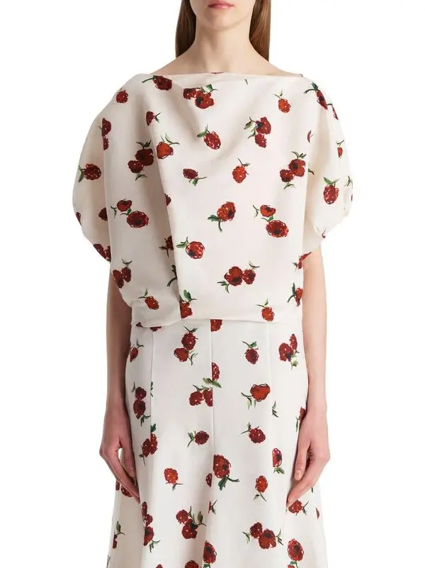 Khaite Niles Raspberry Print Organza Top - Raspberry/ Cream 628