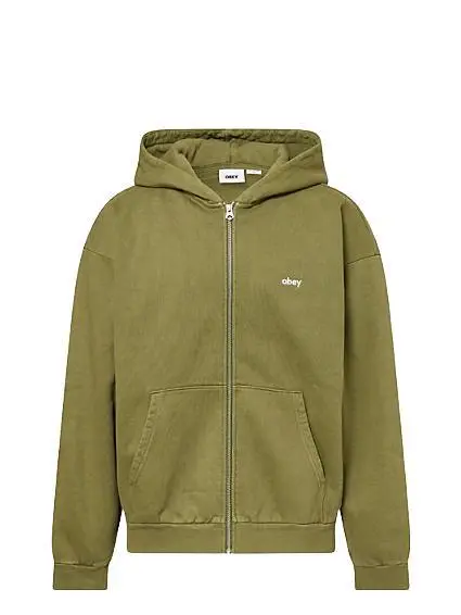 Obey Cotton-jersey Hoody With Embroidered Logo - Pigment Moss