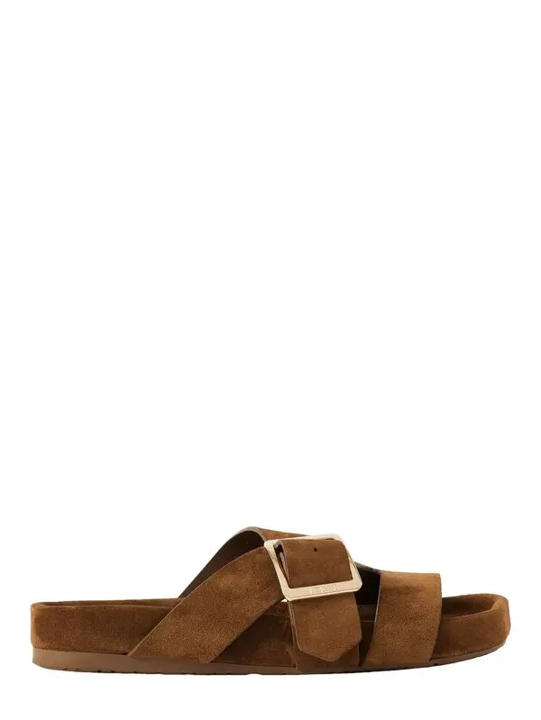 Loewe Ease Buckled Suede Slides - Brown