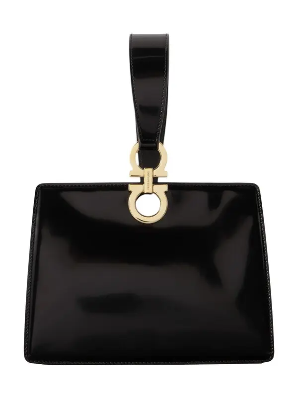 FERRAGAMO Mini Glossed-leather Clutch - Black