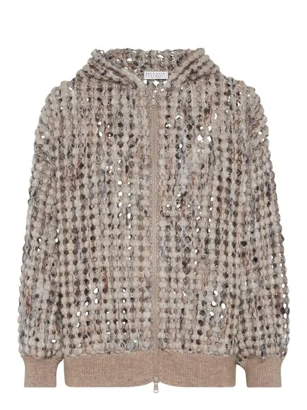Brunello Cucinelli Hooded Sequin Embellished Sweater - Brown