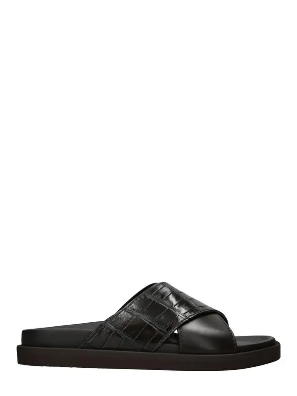 Zegna Crocodile Leather Panarea Slides - Brown