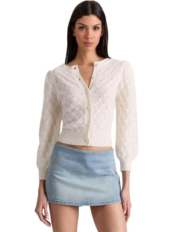 Alice + Olivia Doris Pointelle Cashmere Cardigan - Neutral / White