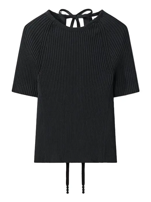 Tory Burch Ribbed Cotton Pullover - Black