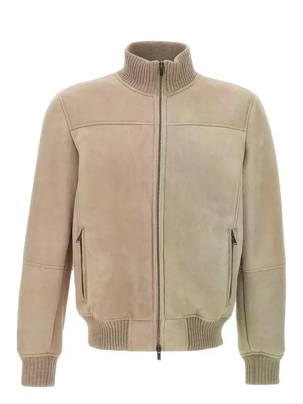 VOLFAGLI FIRENZE Ribbed-collar Suede Jacket - Neutrals