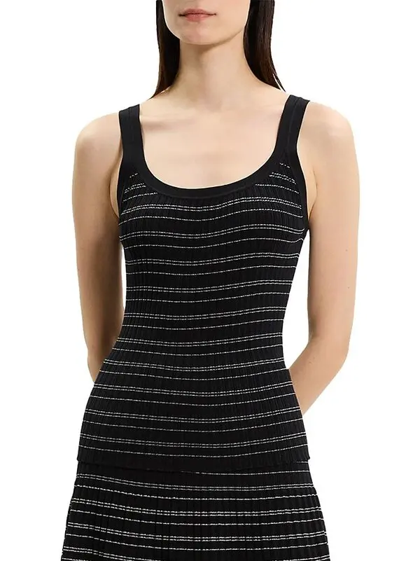Theory Ribbed Contrast Stripe Tank - Black White