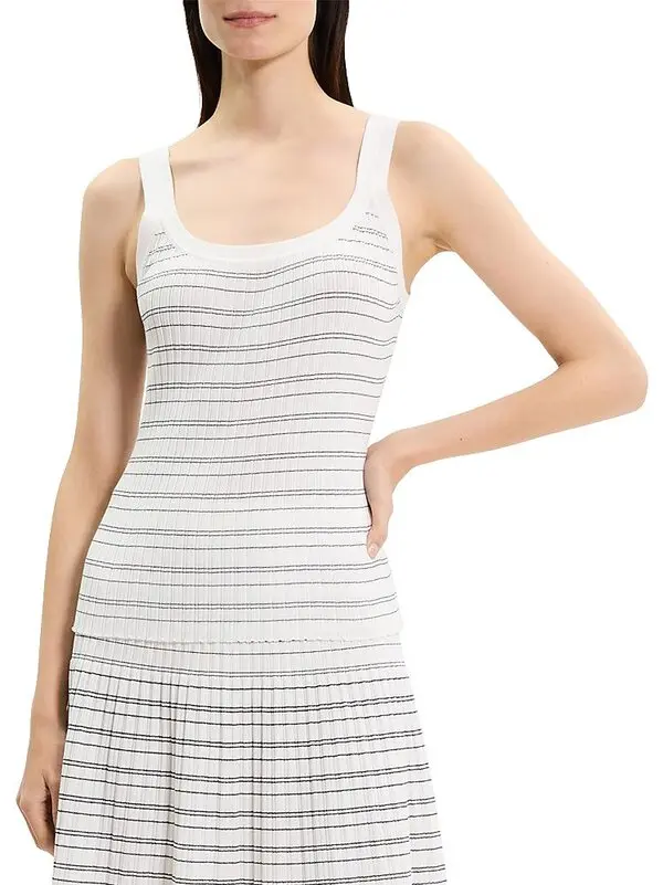 Theory Ribbed Contrast Stripe Tank - White Black