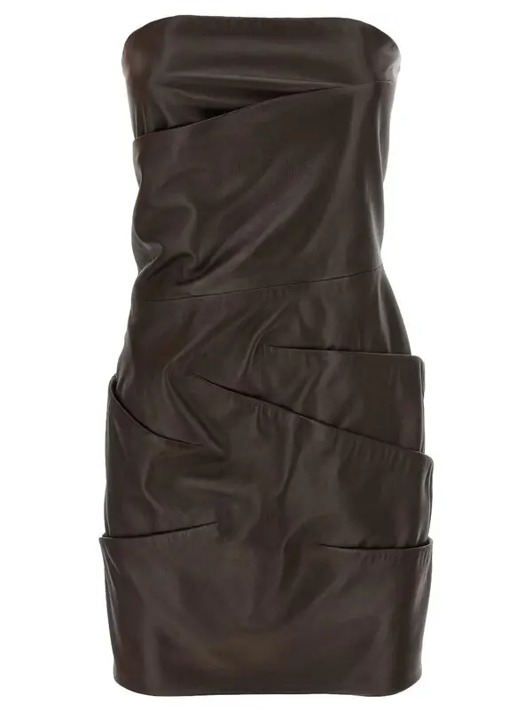 Attico Off-the-shoulder Leather Mini Dress - Brown