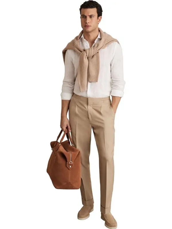 REISS Relaxed Drawstring Trousers With Turn-ups - Soft Camel Brown
