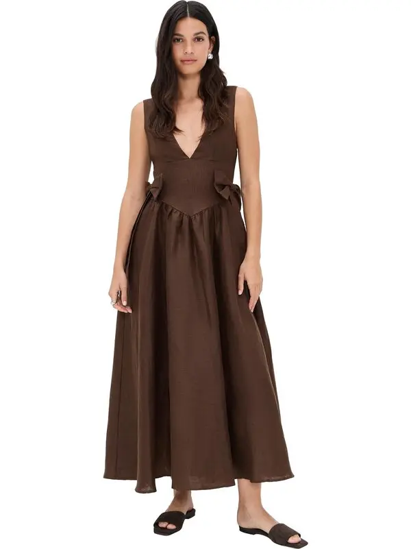 VRG GRL Linen Midi Dress - Chocolate