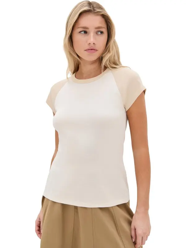 Vince Raglan Color Block Tee - Oat Shell Combo